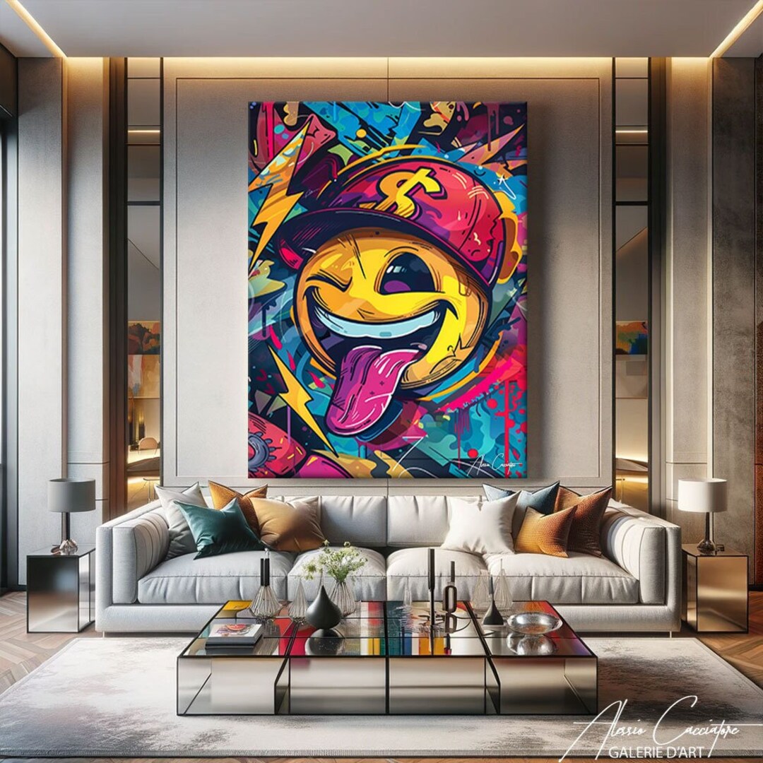 Smiley Face Art Print, Colorful Pop Art Prints, Hypebeast Decor Wall ...