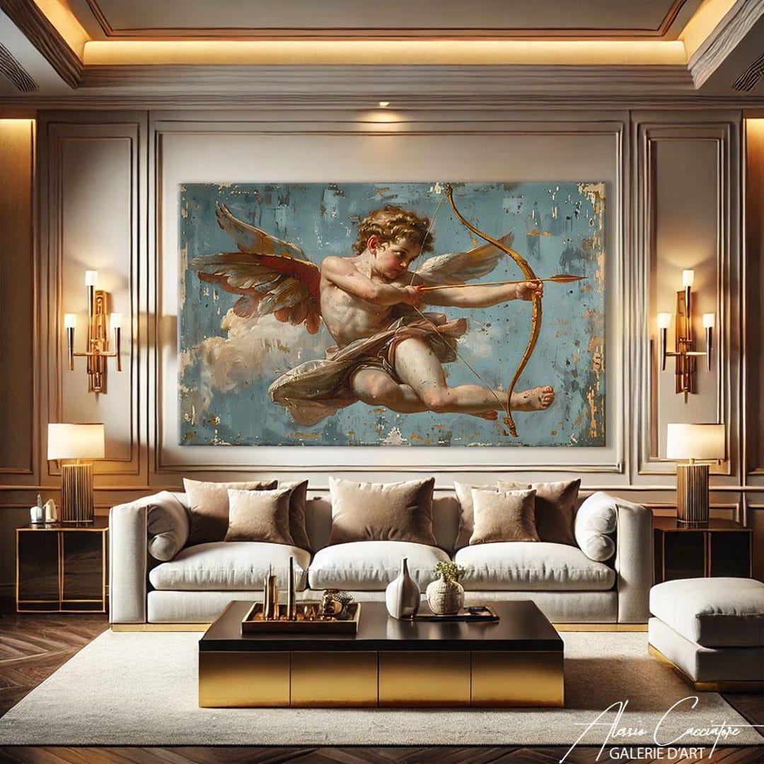 Romantic Art Print, Cupid Decor, Romantic Wall Art Canvas, Cherub Print ...