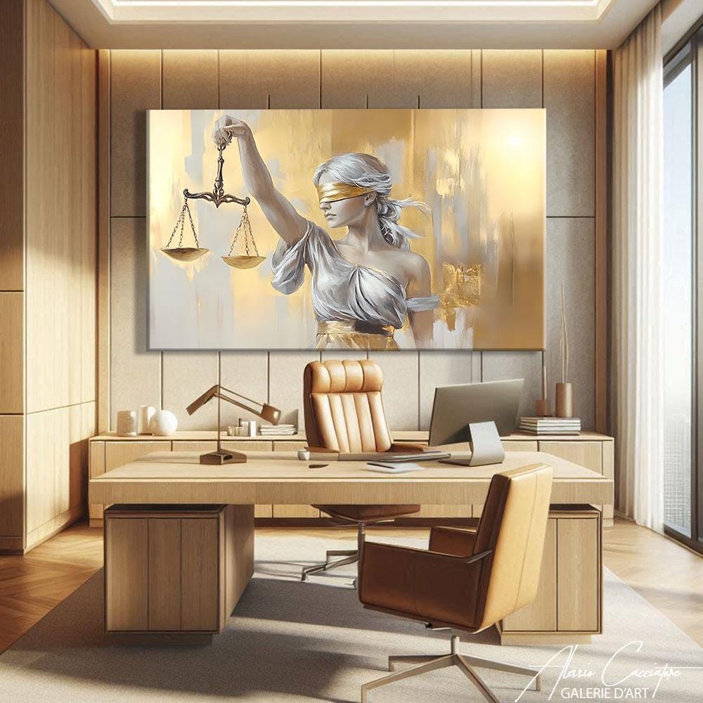 Law Office Wall Art, Lady Justice Art Print, Gold White Wall Art, Chic ...
