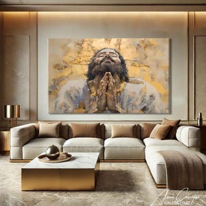 Jesus Praying Painting, Abstract Christian Art Prints Landscape ...