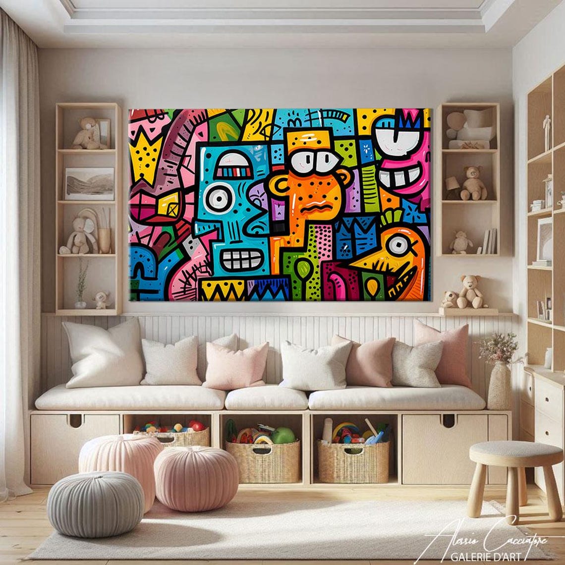 Cartoon Wall Art, Colorful Doodle Art Prints, Cartoon Painting Canvas ...