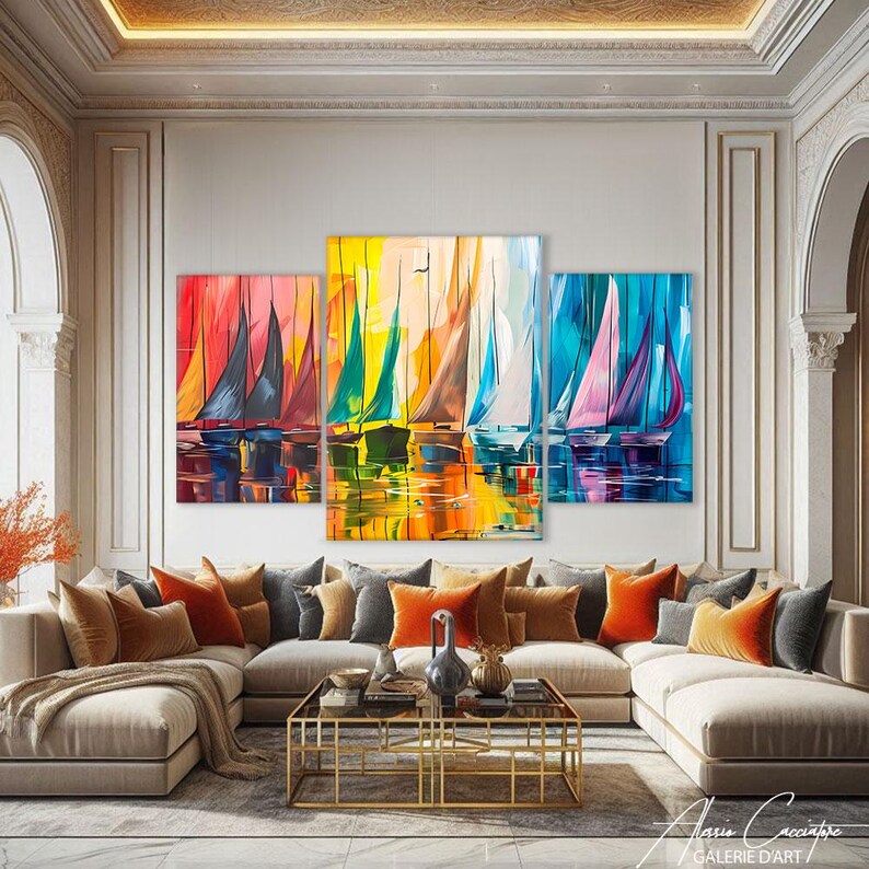 Sailboat Wall Art Print, Three Piece Wall Art Canvas, Costal Art Set ...