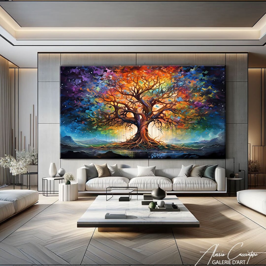 Colorful Tree of Life Painting on Canvas, Symbolic Art Print, Abstract ...