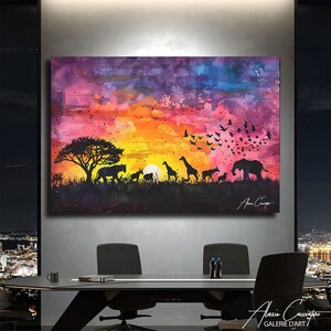 Safari Wall Art, African Savanna Painting, Sunset Landscape Painting ...