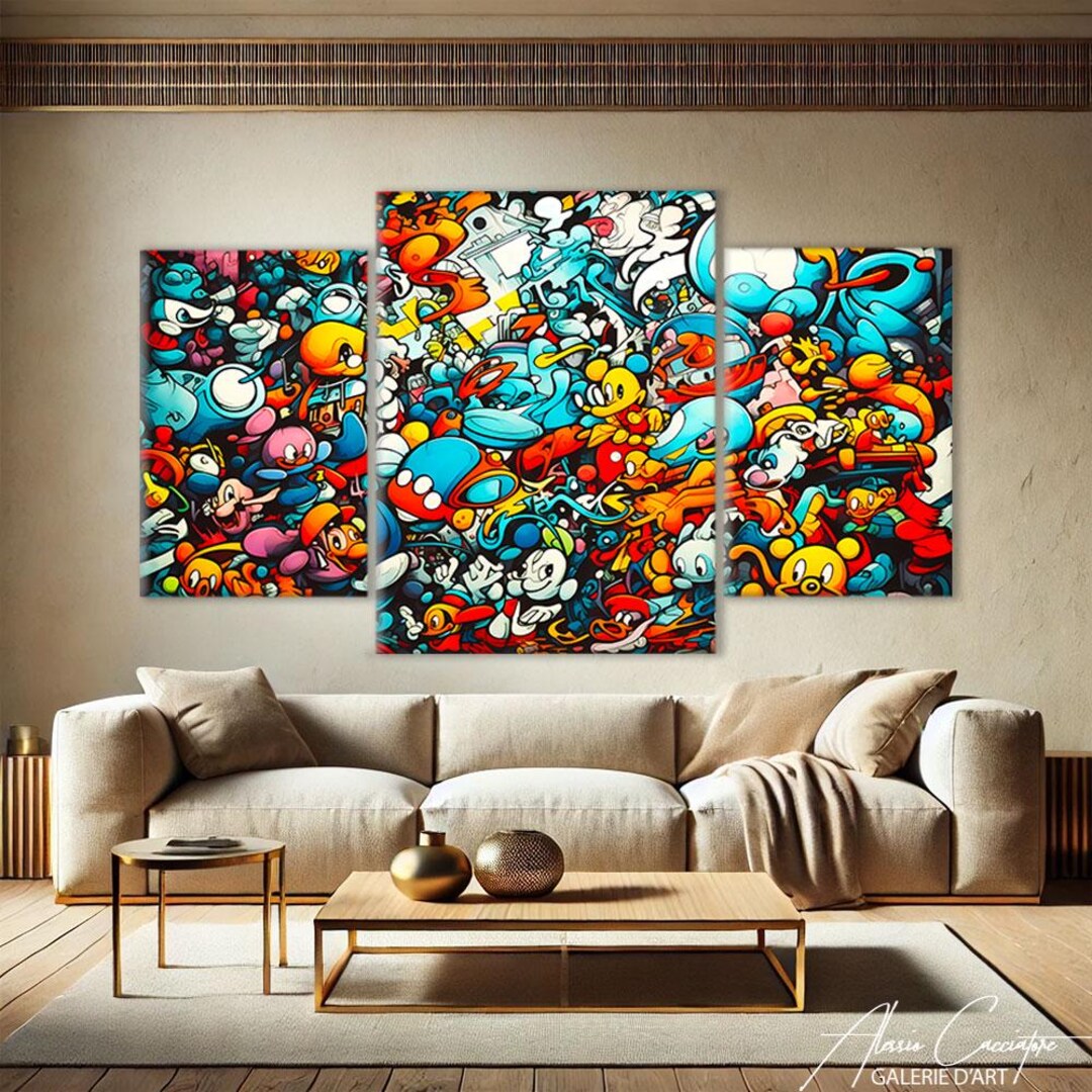 Cartoon Wall Art Print, Extra Large 3 Panel Wall Art, Colorful Pop Art ...