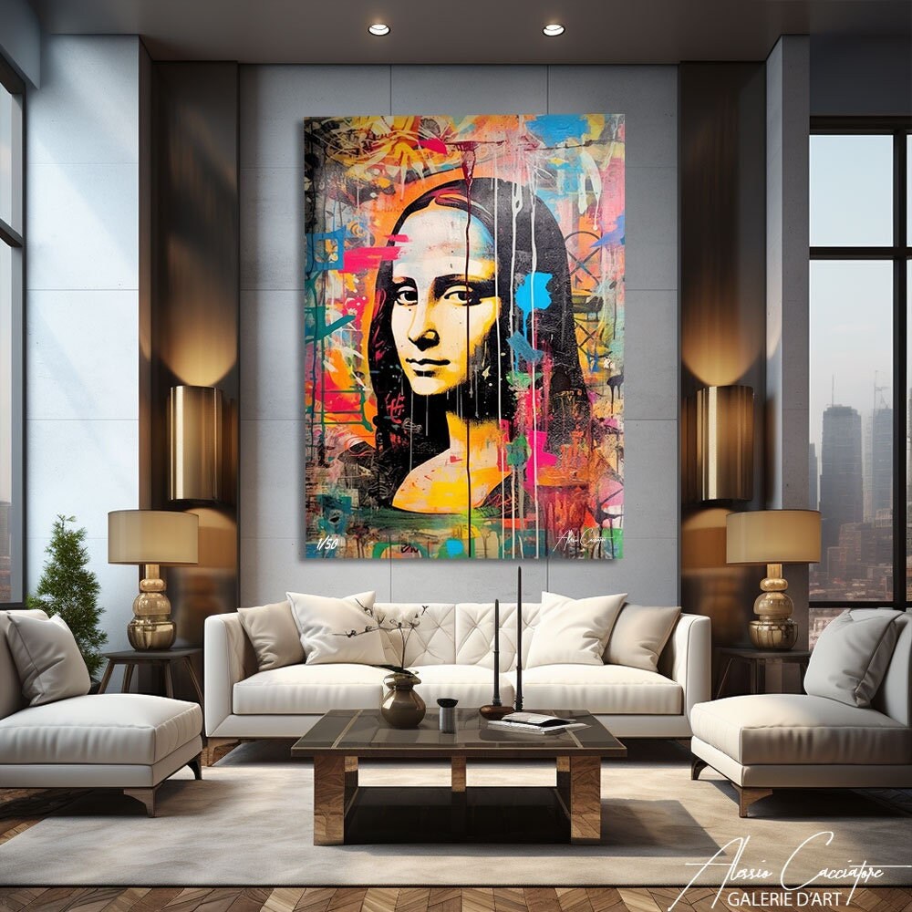 Mona Lisa Wall Art Large Graffiti Art Canvas Colorful Street - Etsy