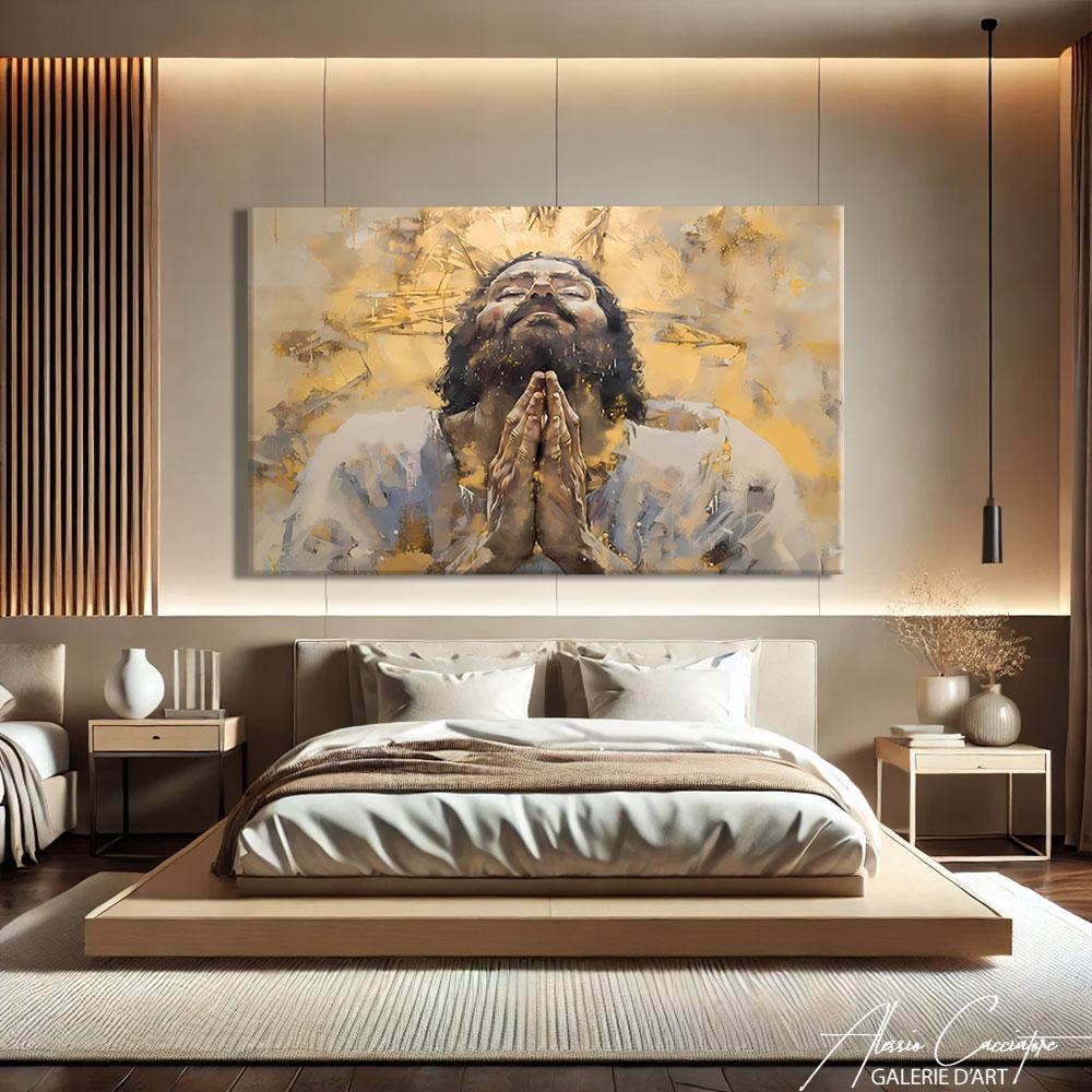 Jesus Praying Painting, Abstract Christian Art Prints Landscape ...
