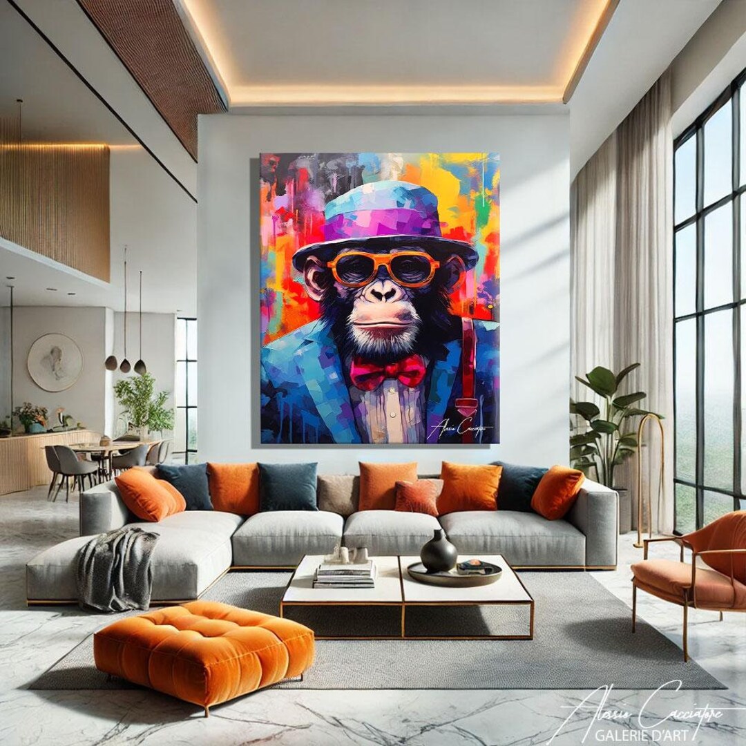Colorful Monkey Painting, Abstract Modern Art Print, Animal Canvas Wall ...