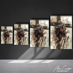 Abstract Christian Art Modern, Large Religious Wall Art Framed, Jesus Painting Canvas ...