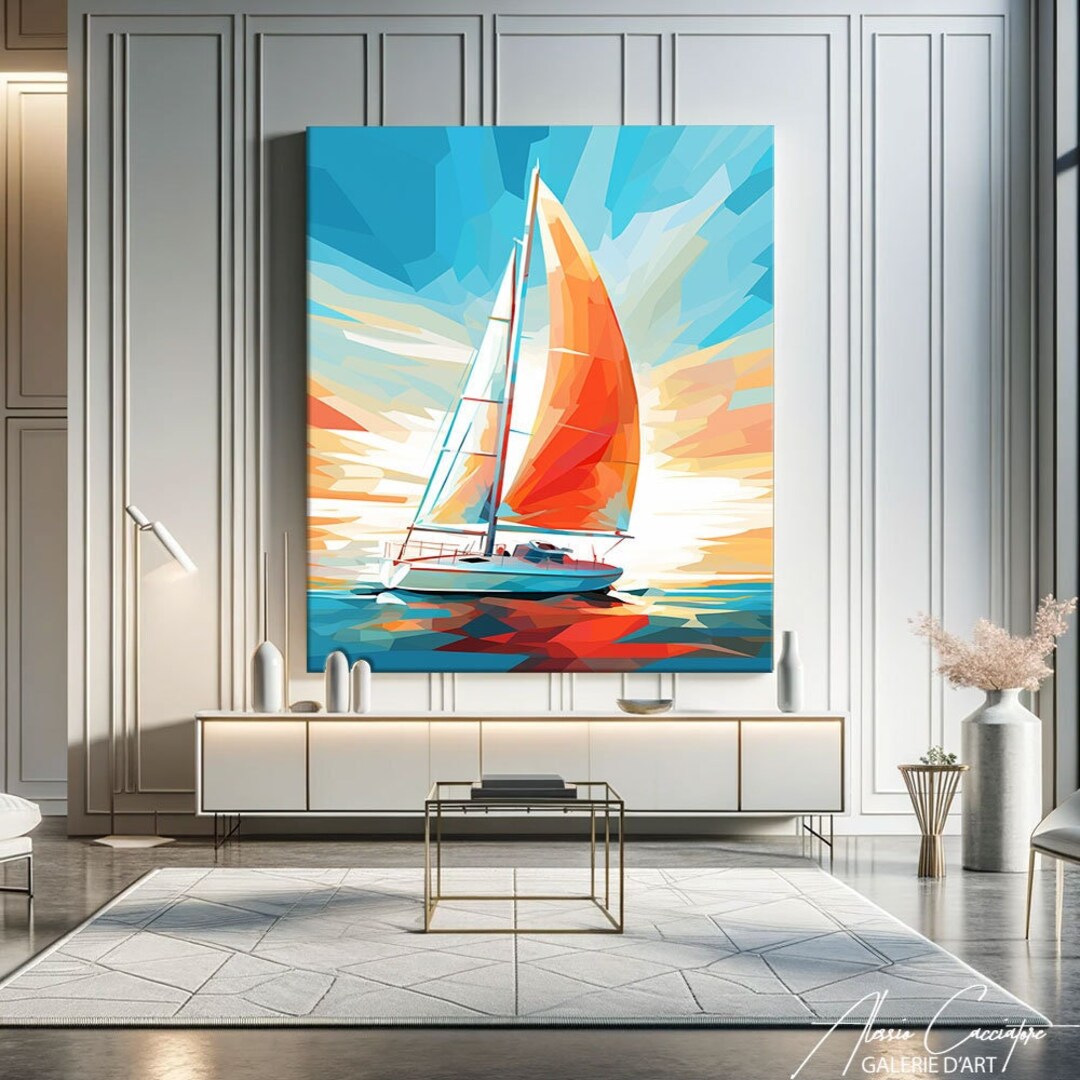 Sailboat Art Print, Modern Pop Art Print, Ocean Wall Art Decor, Sailing ...