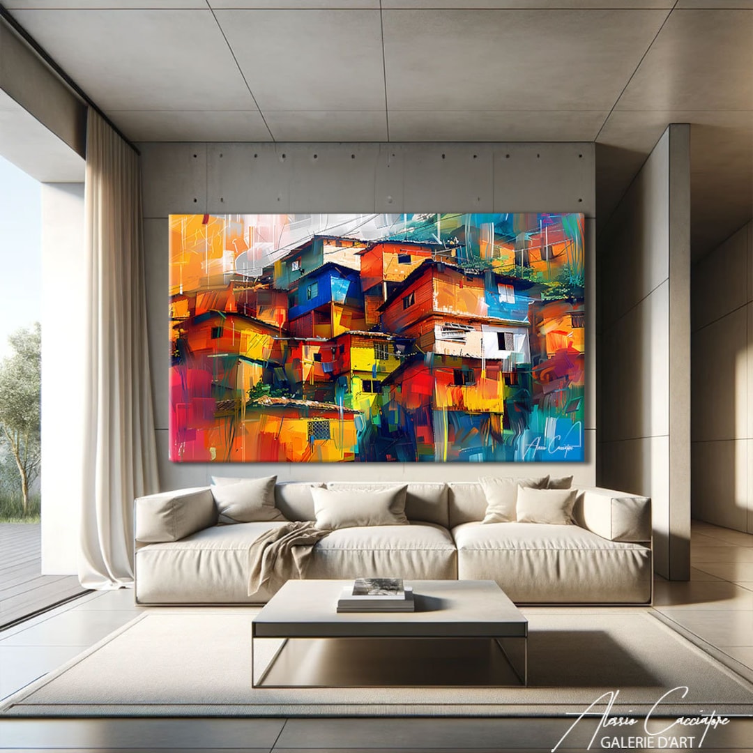 Favela Painting, Modern Abstract Art Print, Colorful Houses Painting ...