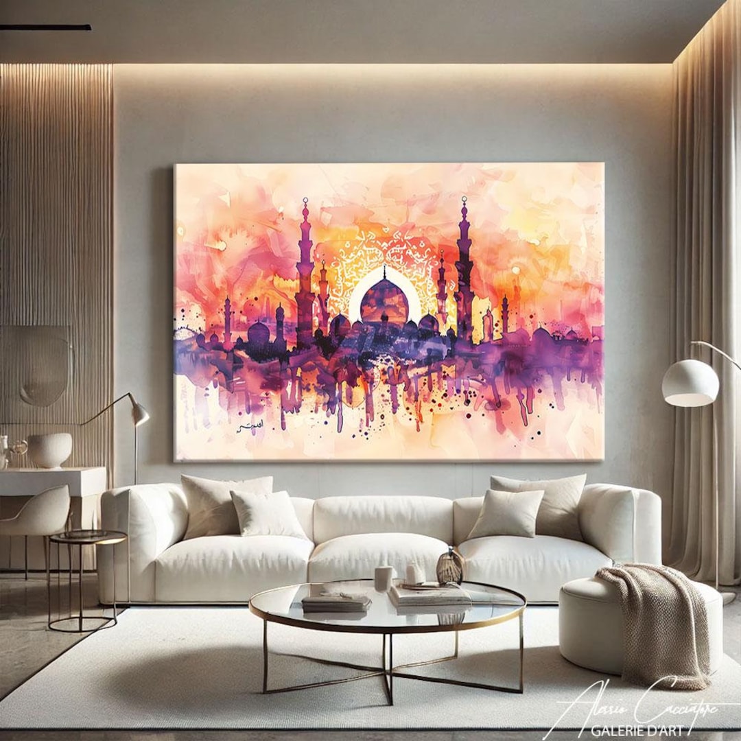 Abstract Islamic Art Canvas, Skyline Wall Art, Arabic Art Print, Large ...