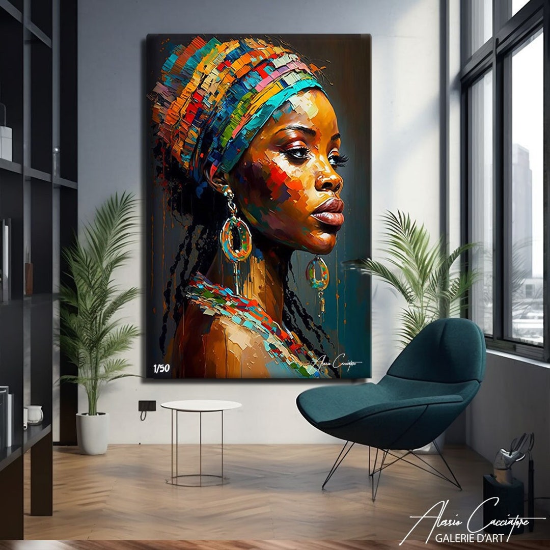 African American Wall Art Canvas, Extra Large Wall Art Abstract, African Woman Painting Print ...