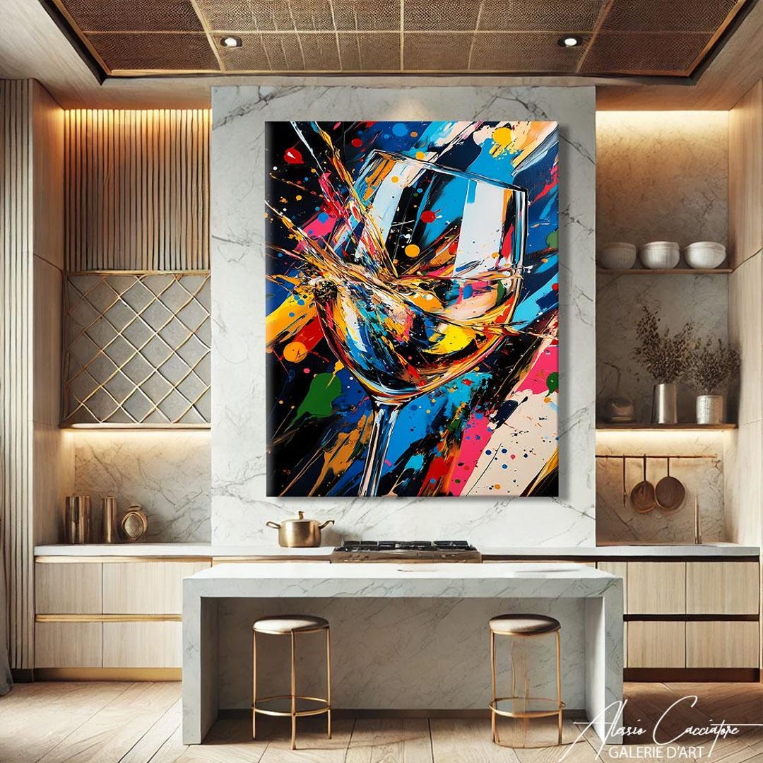 Alcohol Wall Art Canvas, Modern Pop Art Wall Art Canvas, Wine Glass Art ...