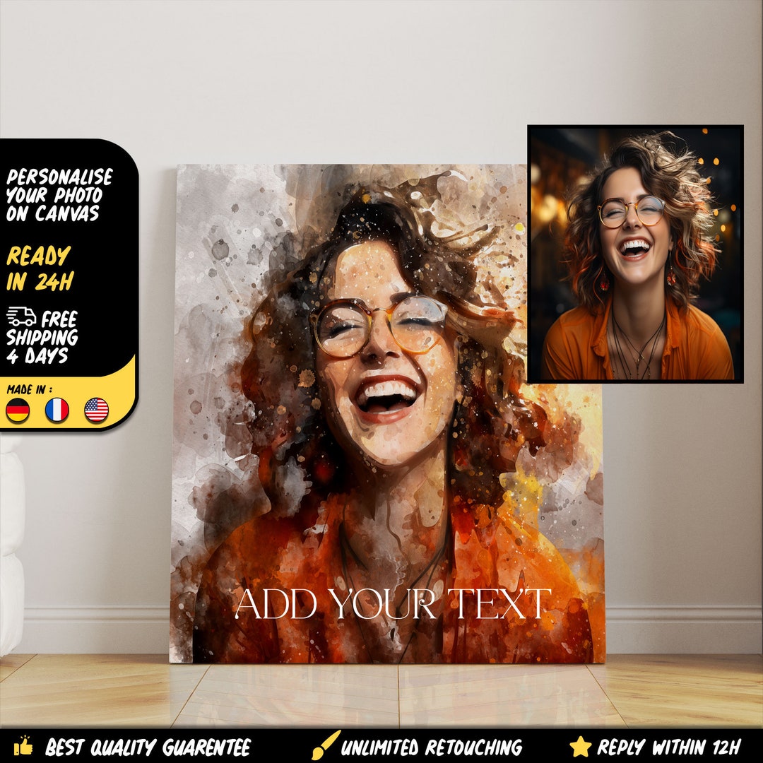 Personalized Watercolor Portrait Canvas, Custom Watercolor Painting ...