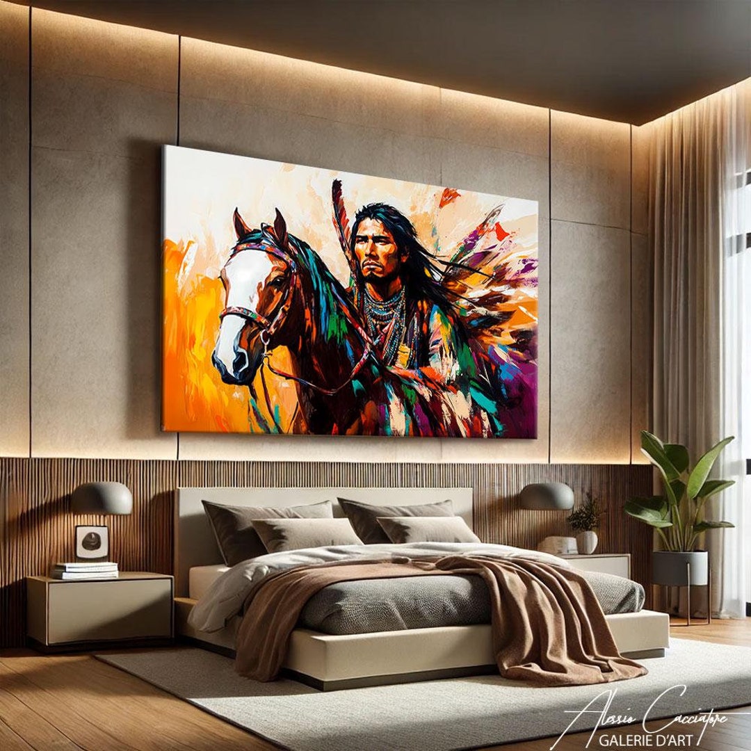 Native American Art Print, Indian Wall Art Canvas, Horse Print Large ...