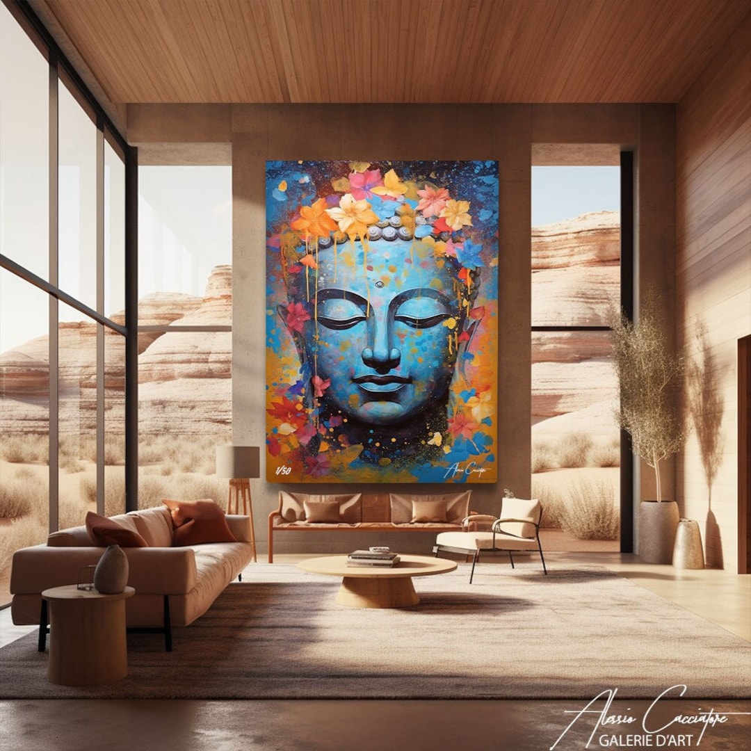 Colorful Buddha Canvas Painting, Large Abstract Wall Art Print, Buddha ...