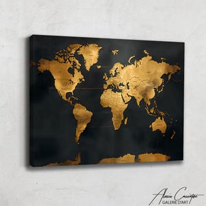 Black and Gold World Map Wall Art Canvas Gold Map, Wall Map Art Print ...