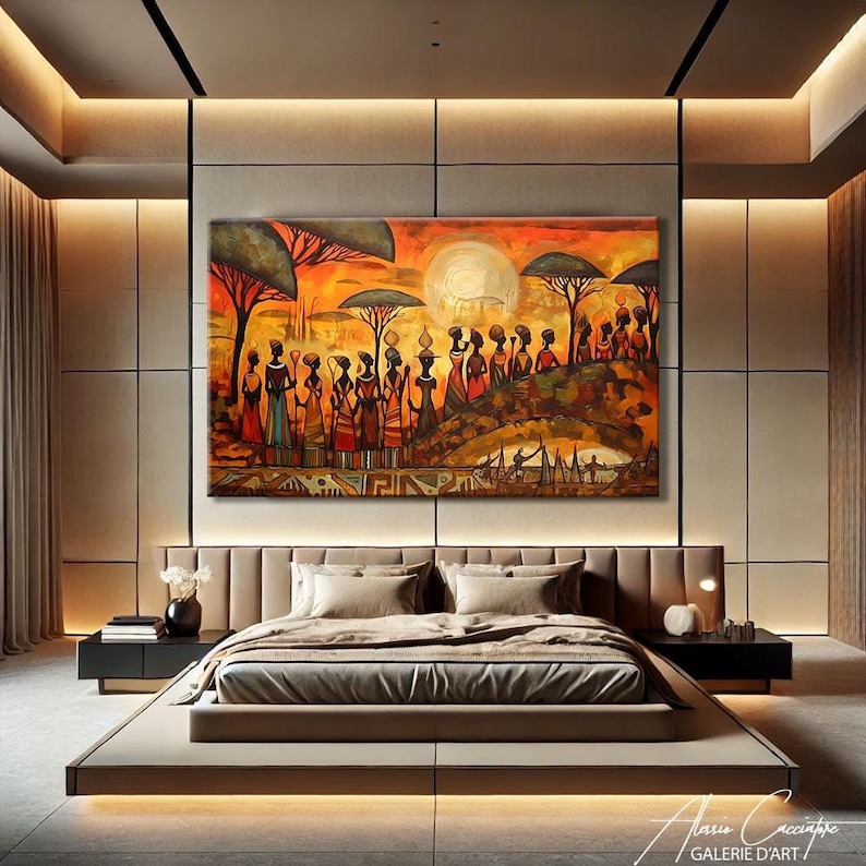 African Wall Art Colorful, Ethnic Art Canvas, Sunset Wall Art Framed ...