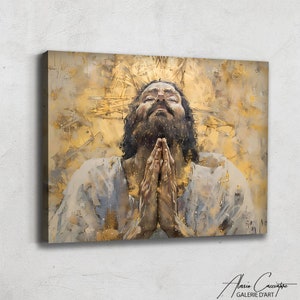 Jesus Praying Painting, Abstract Christian Art Prints Landscape ...