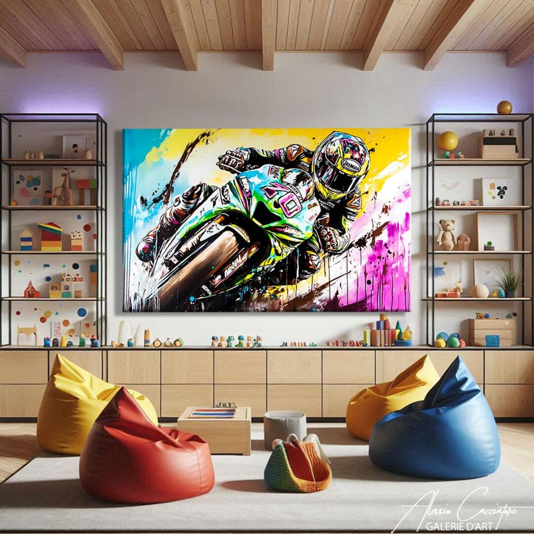 Canvas Motorcycle Wall Art, Abstract Graffiti Art Canvas, Pop Art ...