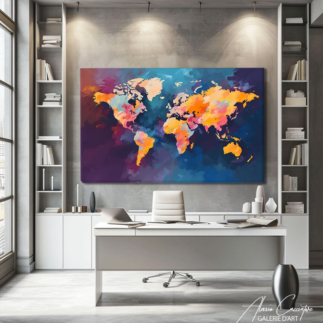 World Map Wall Art Print, Map of the World Art, Abstract World Map ...