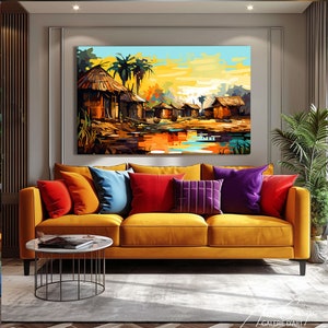 Large Abstract Art Canvas, African Village Canvas Art, African Landsape ...