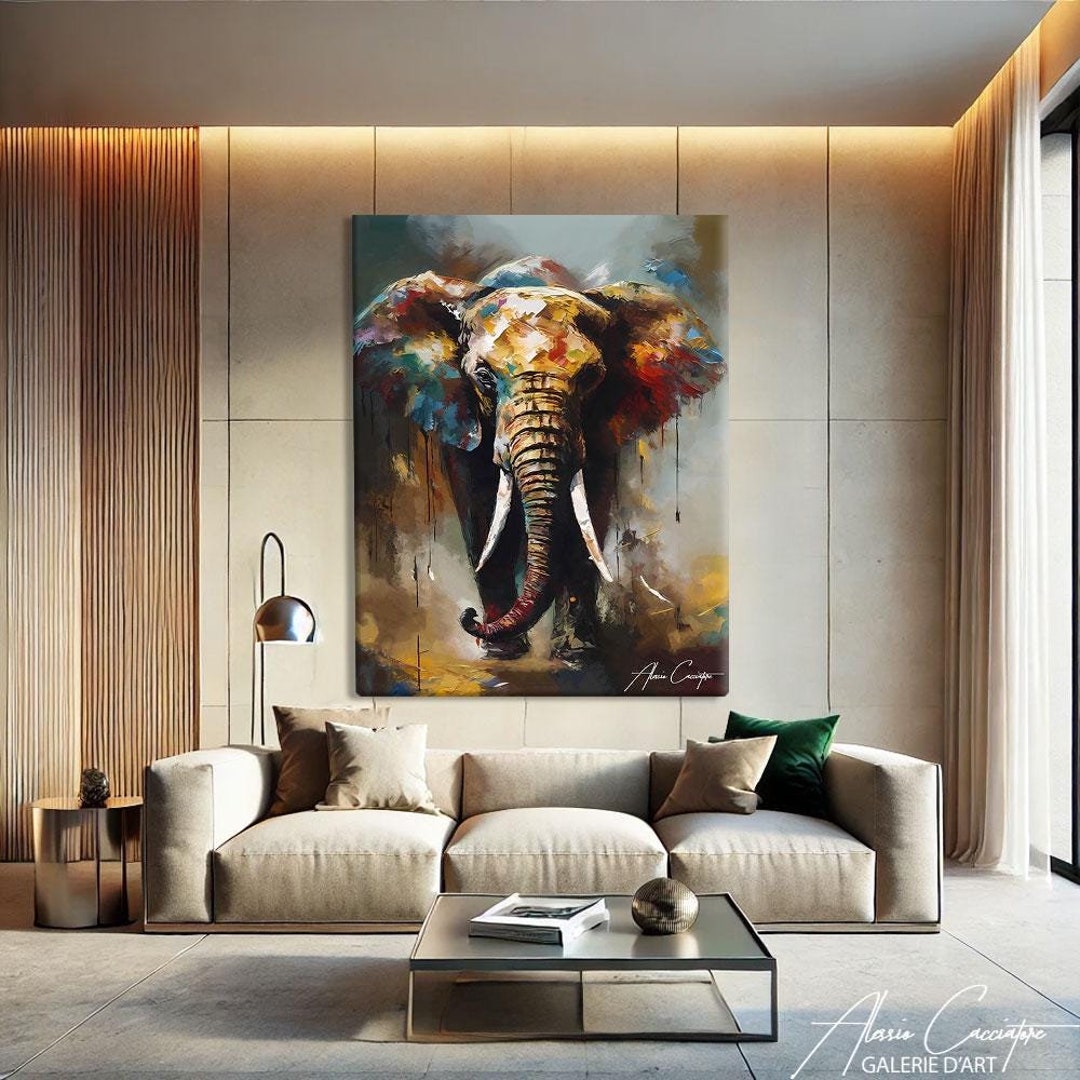 Elephant Wall Decor Over the Bed, Extra Large Wall Art Abstract ...