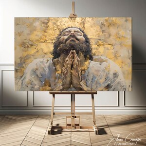 Jesus Praying Painting, Abstract Christian Art Prints Landscape ...