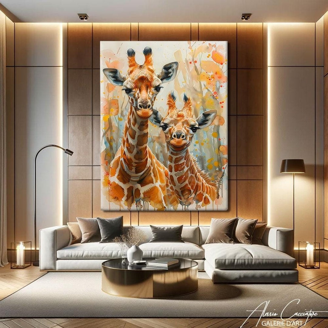 Giraffe Canvas Wall Art, Extra Large Wall Art Abstract Animal Painting ...
