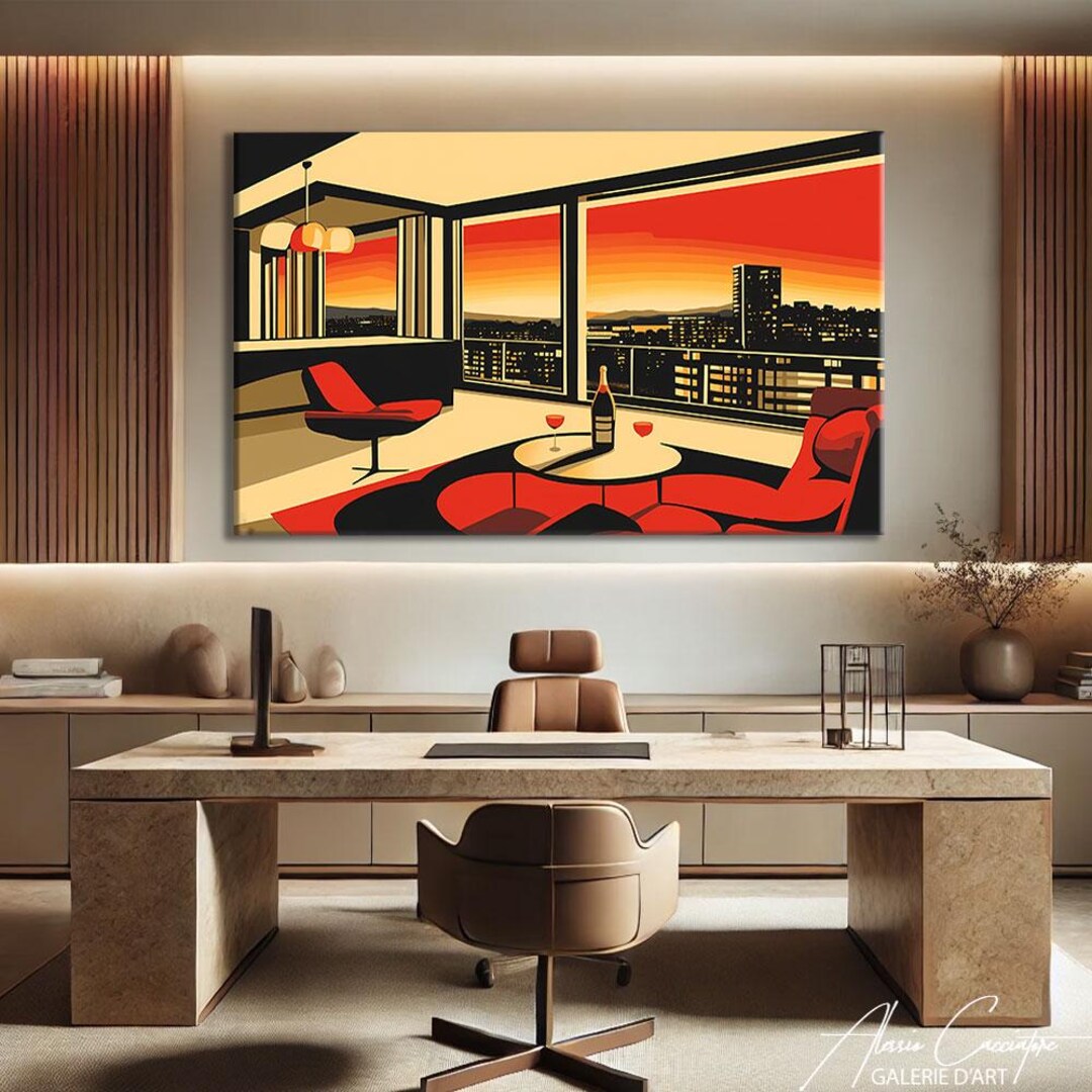 Colorful Retro Art Print, Luxury Wall Art for Living Room, Sunset Art ...