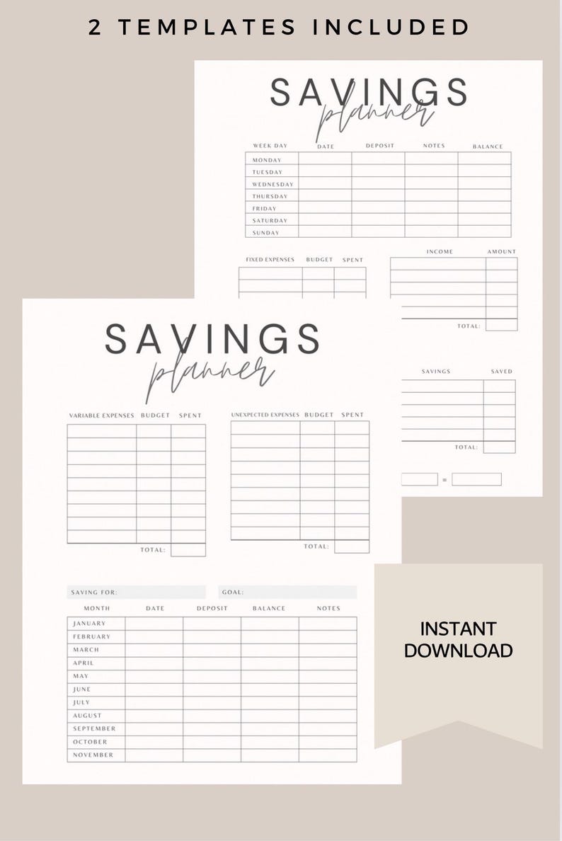 Digital & Printable Savings Planner. Productive Planner. Daily Planner. PDF Download. 8.5x11 ...