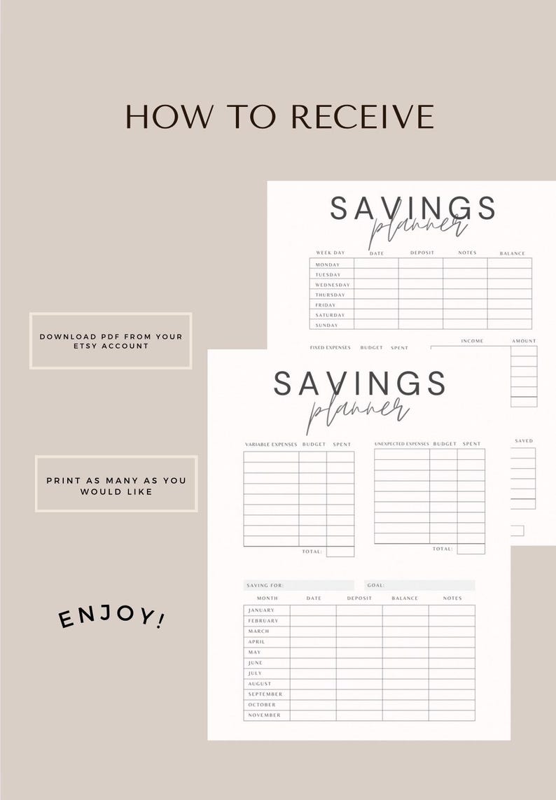 Digital & Printable Savings Planner. Productive Planner. Daily Planner. PDF Download. 8.5x11 ...
