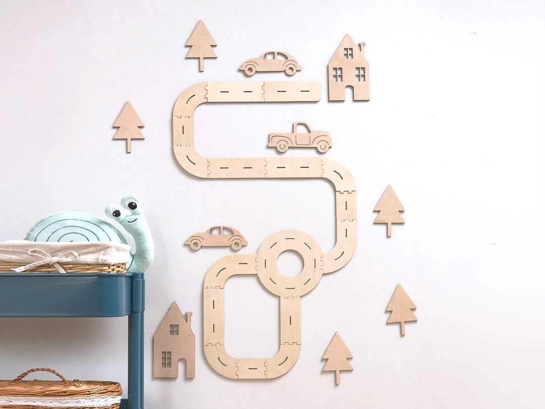 Road Track With Cars, Transportation Wall Decor, Wooden Puzzle, Boys ...