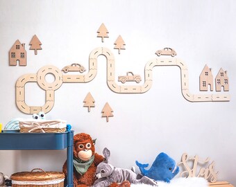 Road Track With Cars Transportation Wall Decor Wooden - Etsy UK