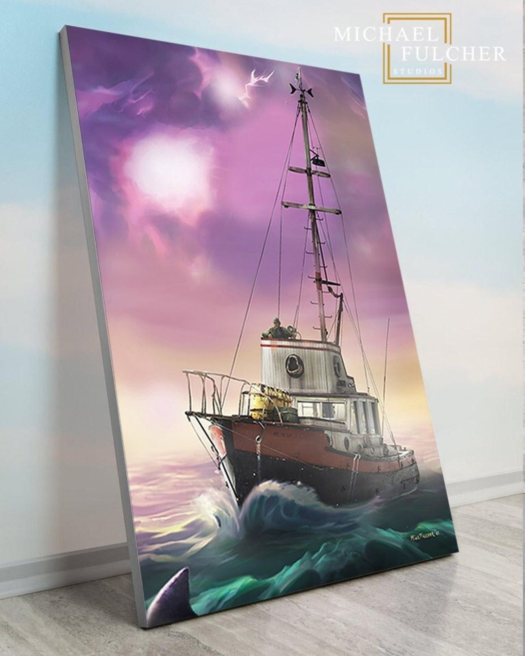 Quint & the Orca Jaws Canvas Art, Orca Shark Portrait, Pirate Ship ...