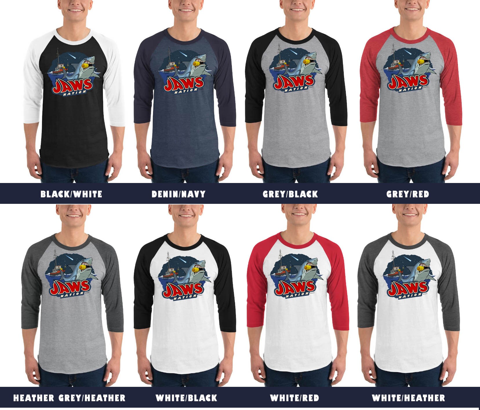 Jaws Nation 3/4 Sleeve Raglan Shirt, Jaws Lover Gift, Baseball Raglan ...