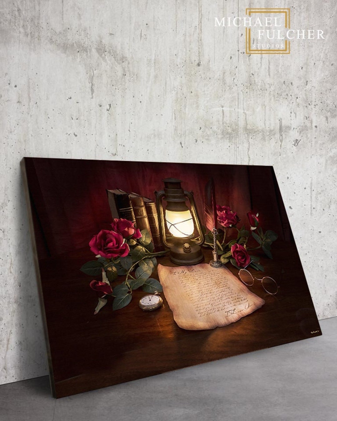 Dramatic Romance Canvas Art Print, Red Rose Still Life Art, Romantic ...