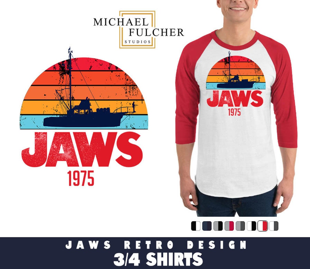 Jaws Graphic Art Raglan Shirt, Vintage Jaws Shirt, Colorful Retro Jaws ...