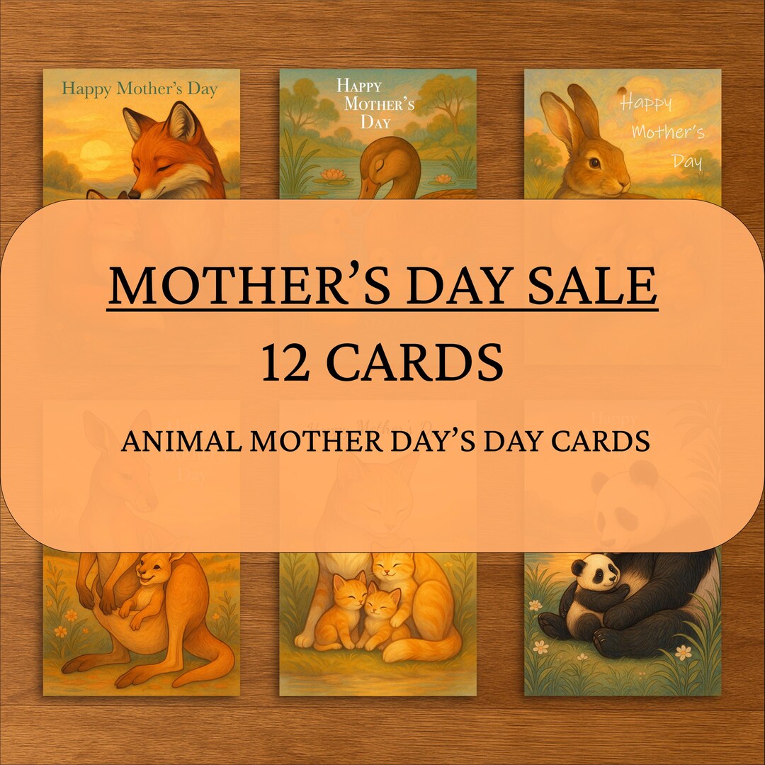 12 BUNDLE Animal Mother's Day Cards - Cute Animal Mother's Day Card ...