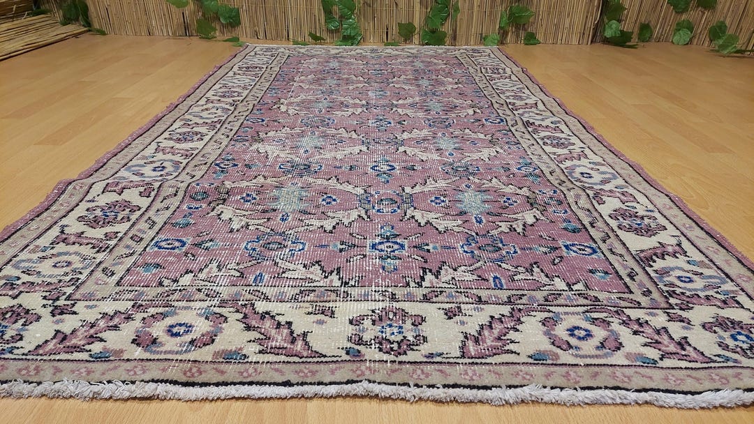 4x7 Pink-purple Vintage İnspired Handmade Rug, Vintage Turkish Rug ...