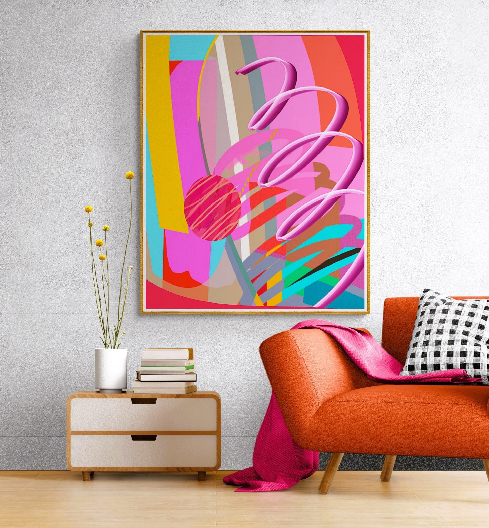 Printable Abstract Art, Colorful Magenta Neon Poster Print, Digital ...