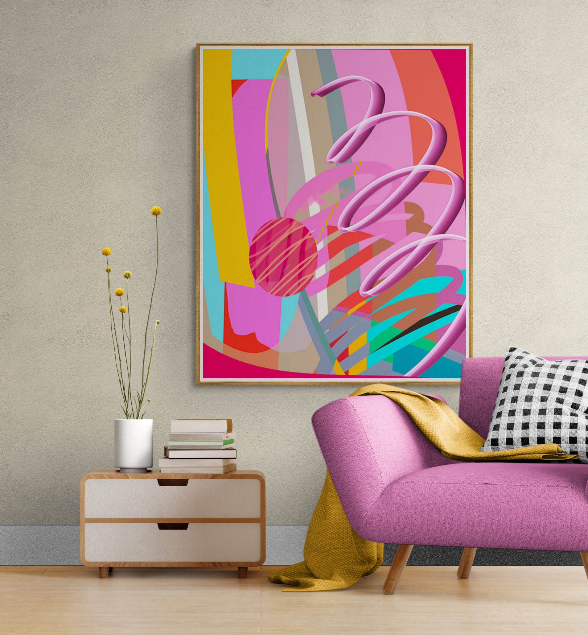 Printable Abstract Art Colorful Magenta Neon Poster Print - Etsy