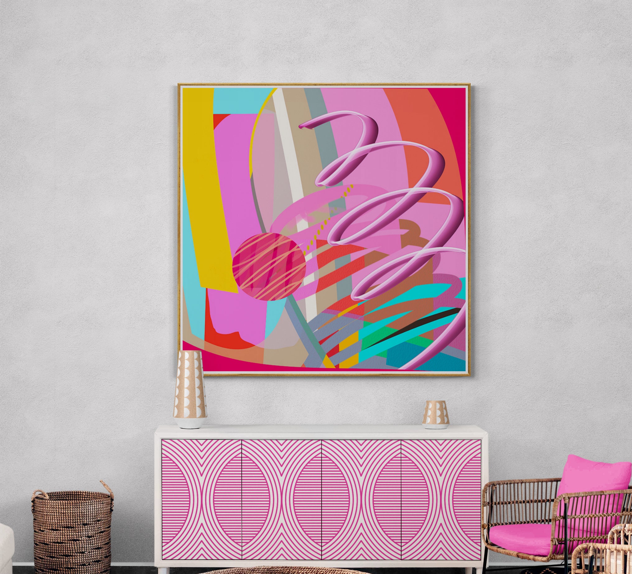 Printable Abstract Art Colorful Magenta Neon Poster Print - Etsy