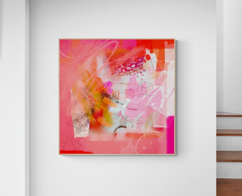 Printable Abstract Art Hot Pink and Orange Abstract Painting - Etsy