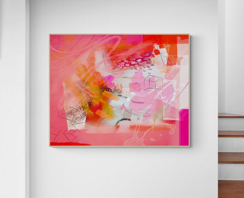 Printable Abstract Art Hot Pink and Orange Abstract Painting - Etsy