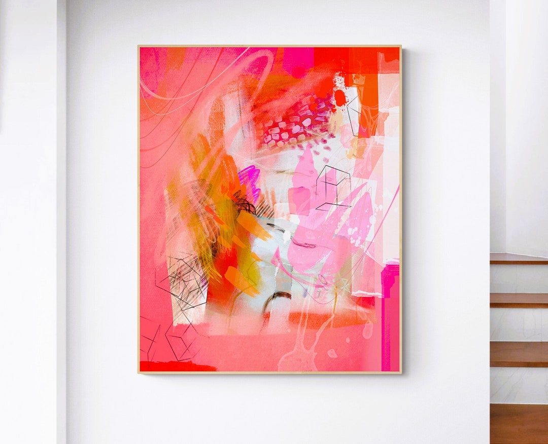 Printable Abstract Art Hot Pink and Orange Abstract Painting - Etsy