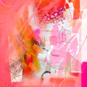 Printable Abstract Art, Hot Pink and Orange Abstract Painting, Digital ...