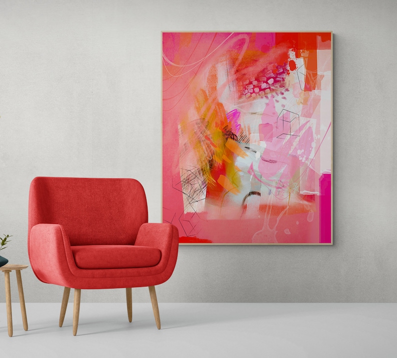 Printable Abstract Art Hot Pink and Orange Abstract Painting - Etsy