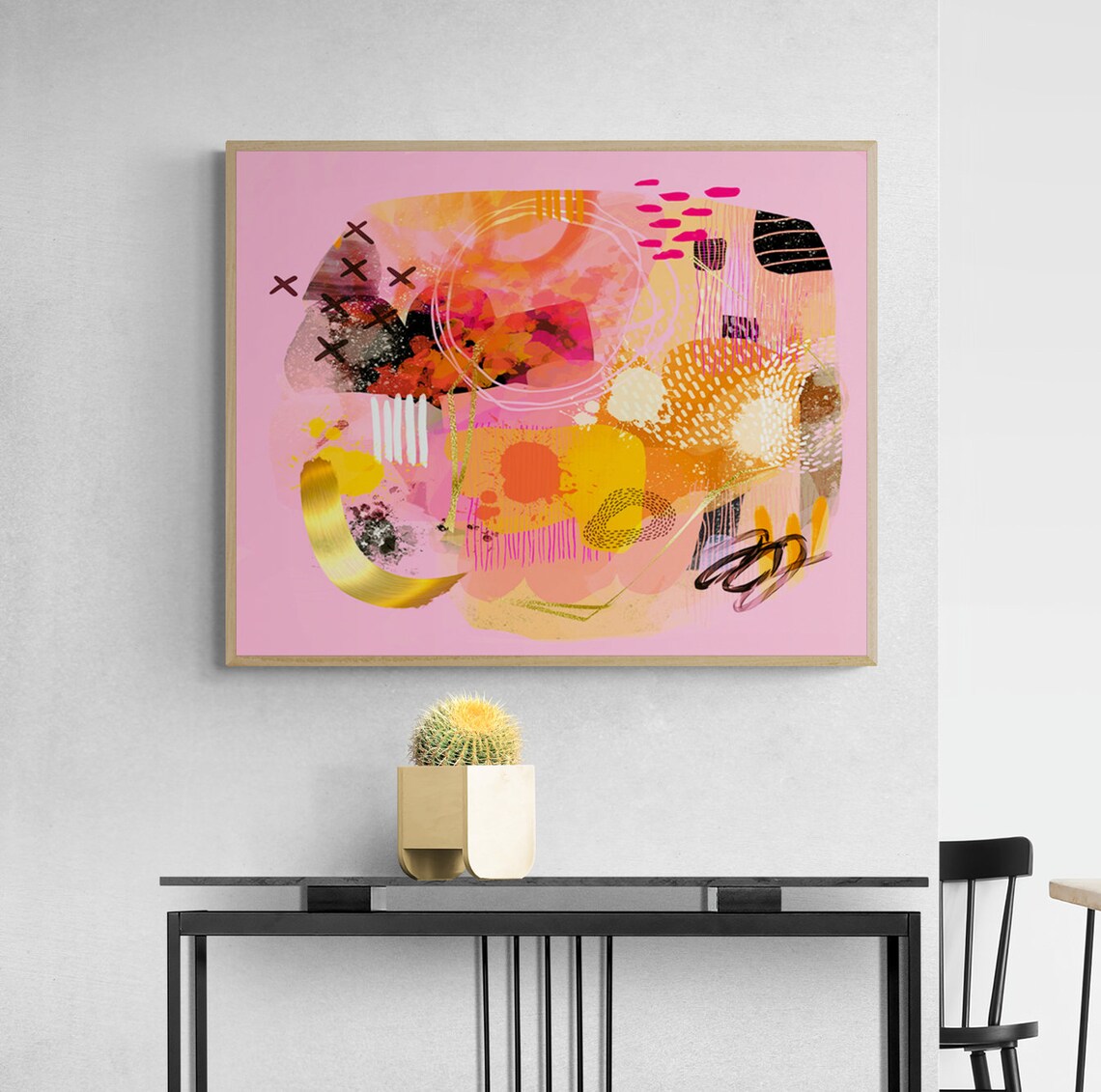 Pink and Yellow Printable Abstract Art Colorful Abstract - Etsy